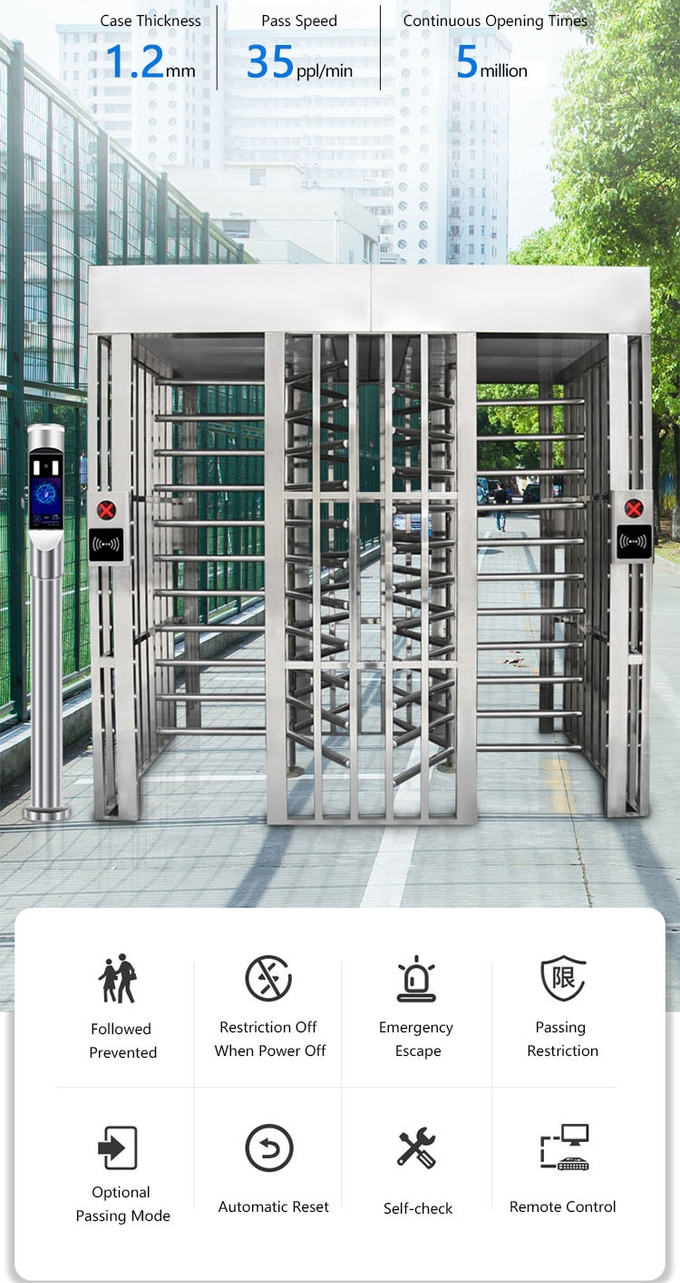 304SS Full Height Optical Turnstiles Gate Low Maintenance